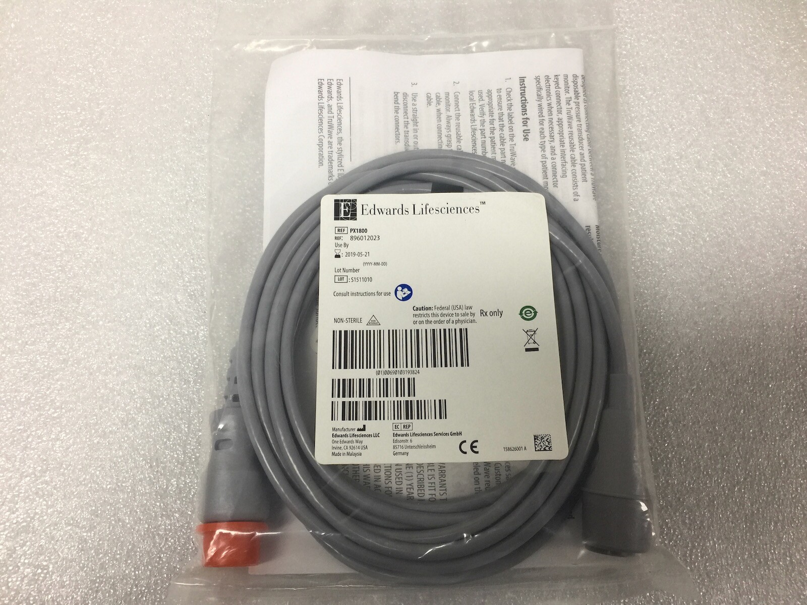 Edwards Lifesciences 896012023 PX1800 Truwave Reusable Cable - Single ...