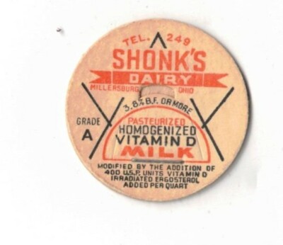 SHONK'S-HOMOGENIZED-GRADE A-MILK CAP--ONE 3/8 INCHES WIDTH-VINTAGE | eBay