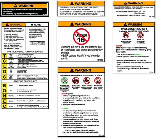 Arctic Cat Warning Labels ATV Decal Kit 4x4 | eBay