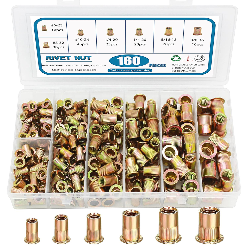 160Pcs Rivnuts Nutserts Kit, SAE Rivet Nuts Assortment UNC Threaded RIV ...