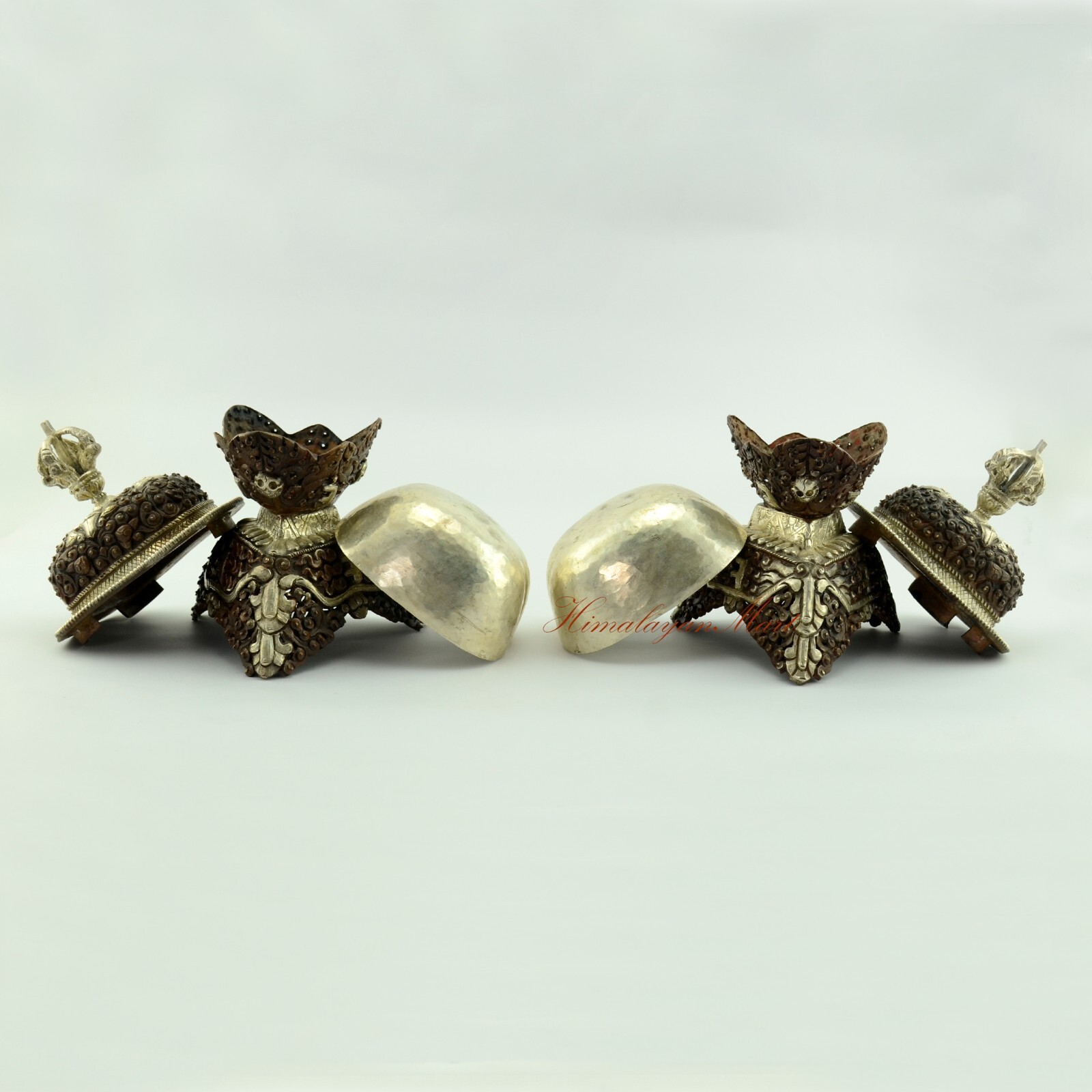 Oxidized Copper Alloy with Silver Plated Hand Carved Tibetan Buddhist ...