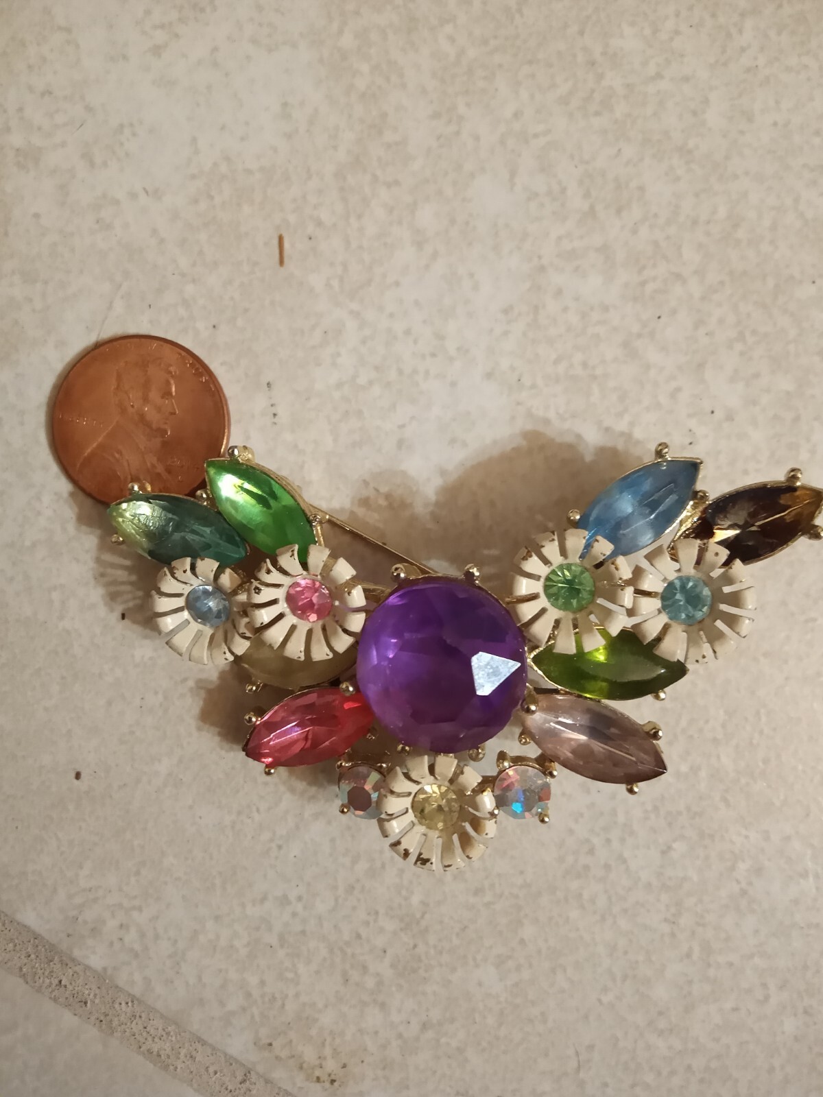 Vintage Multi Color Glass Stone Brooch | eBay