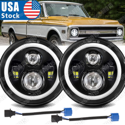 Pair For Chevy C10 C20 G10 G20 Nova Pickup 7 Inch Round Led Headlights ...