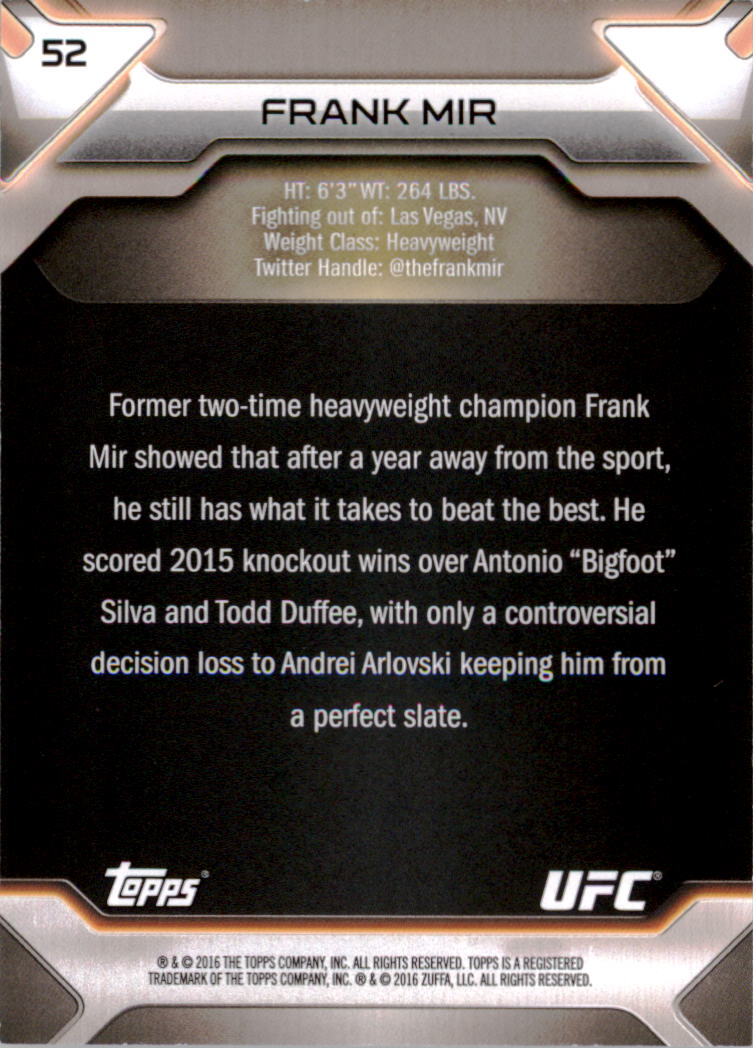 2016 Topps UFC Knockout Silver #52 Frank Mir - NM-MT | eBay