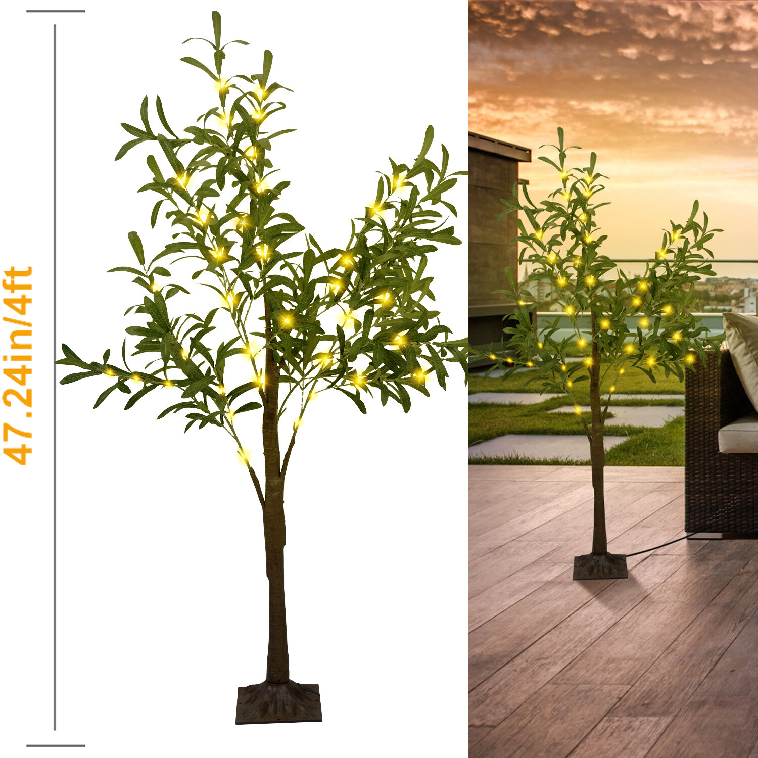 4/6FT LED Artificial Olive Tree Lights 300 LEDs Light with Remote for ...