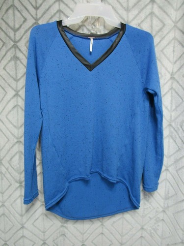 Poof Top Size M Blue Pull Over V Neck Long Sleeve Shorter Front Hem ...