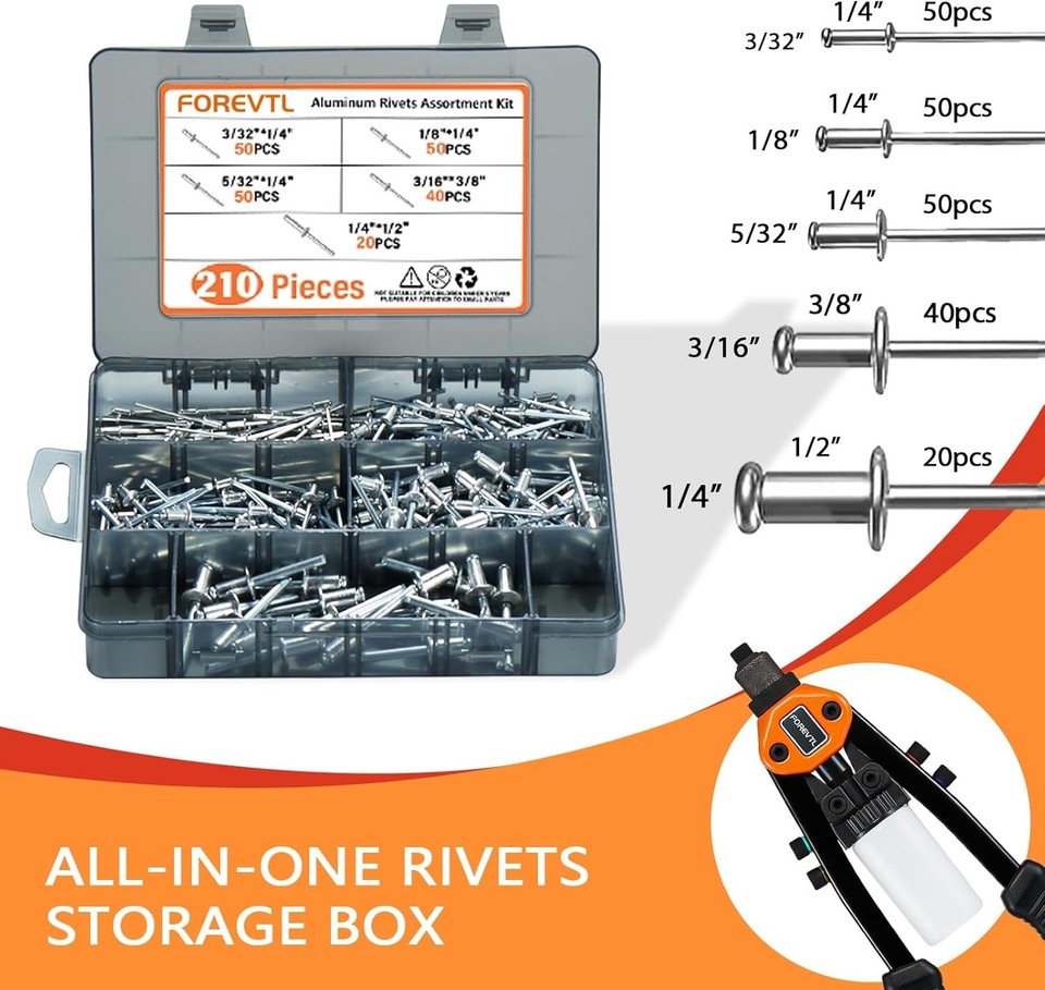 Rivet Gun, 1/4 Rivet Gun Kit, All Metal Large Heavy Duty Hand Riveting ...