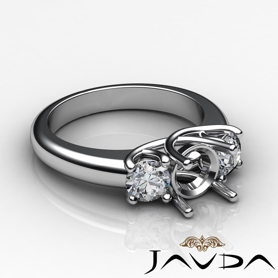 Diamond 3 Stone Engagement Trellis Ring 18k White Gold Round Semi Mount ...