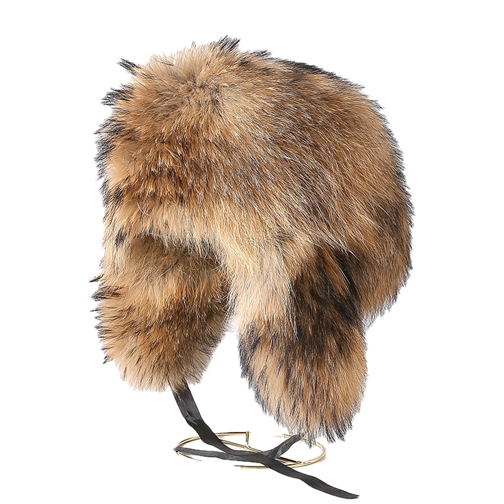 100% Real Raccoon Fur Hat Thicken Winter Warm Ushanka Ear Warm Outdoor ...