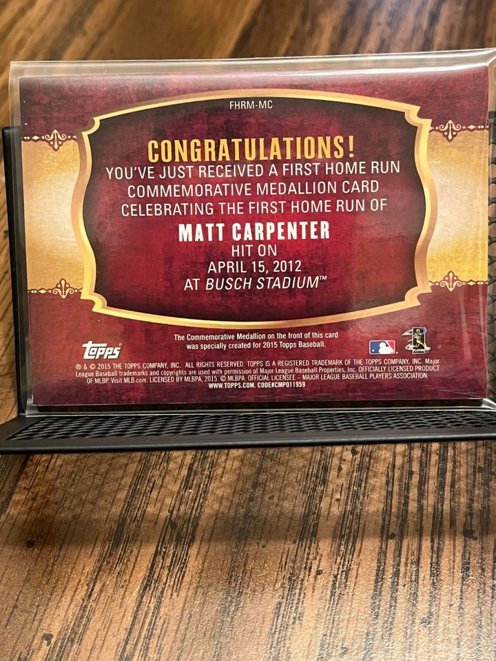 MATT CARPENTER 2015 TOPPS "1ST FIRST HOME RUN" COMMEMORATIVE MEDALLION ...