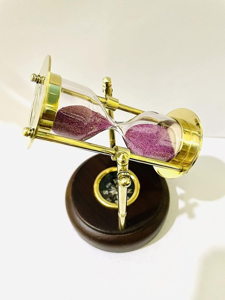 1 Minute - Antique Brass Sand Timer, Sand Clock with Compass - 5 Inches ...