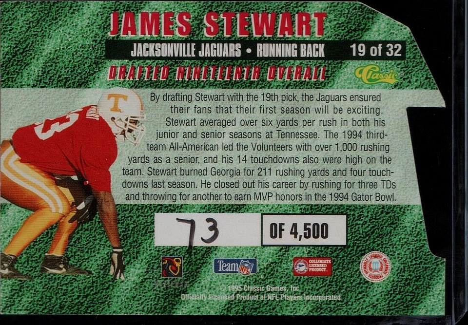 James Stewart 1995 Classic Draft 1st Round Pick 19 of 32 Diecut 73/4500 ...