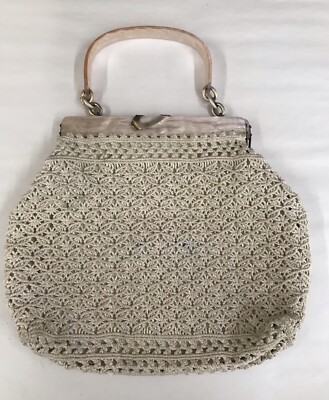 Vintage Creme Braided Purse Lucite Frame & Handle Clip down Closure | eBay