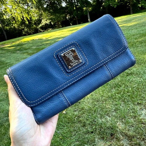Tignanello Wallet Women's Blue Leather Card Holder Snap Tri-Fold Flap ...