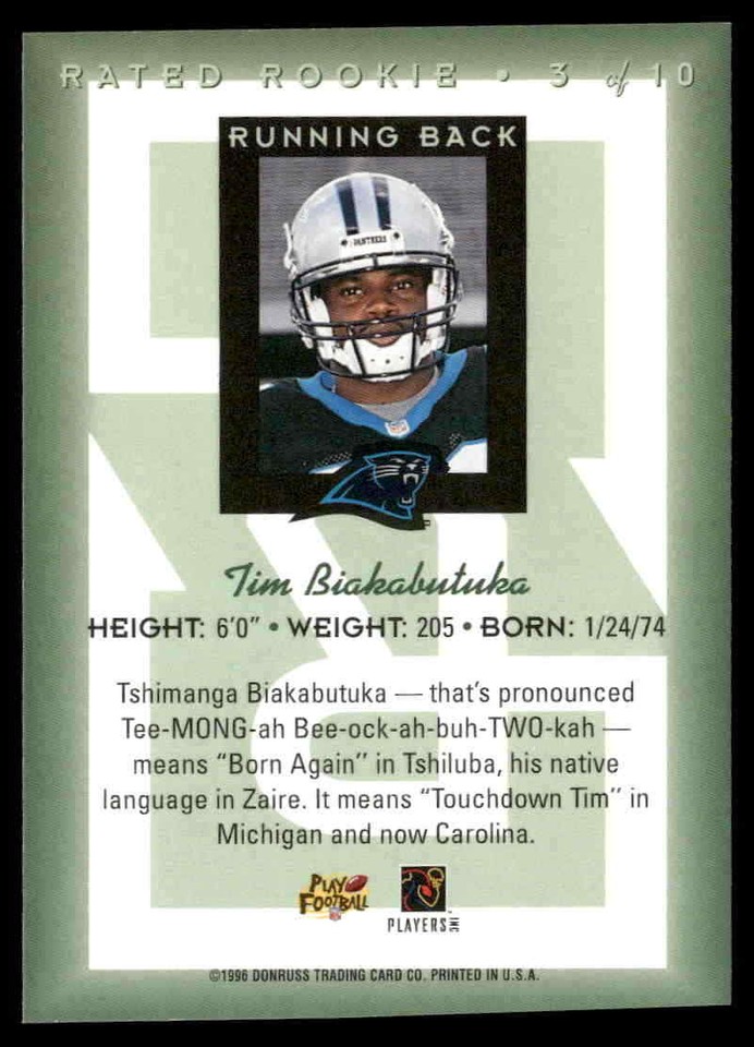 1996 Donruss #3 Tim Biakabutuka Rated Rookies | eBay