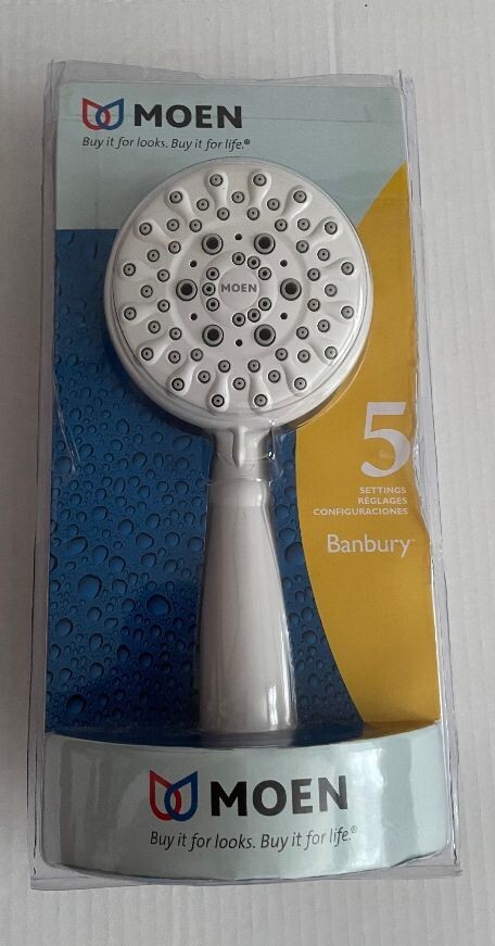 Moen 23015W Banbury 5 Spray Glacier Handheld Shower Head White NEW ...