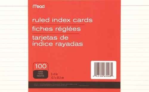 Mead Index Cards 5"X8" Ruled/Lined White 100/Pk School Office Home USA ...