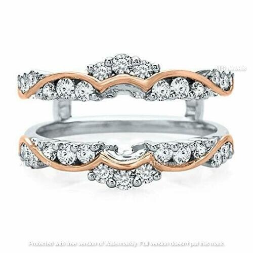 0.75 Ct Round Moissanite 14k Two-Tone Gold Plated Enhancer Ring Guard ...