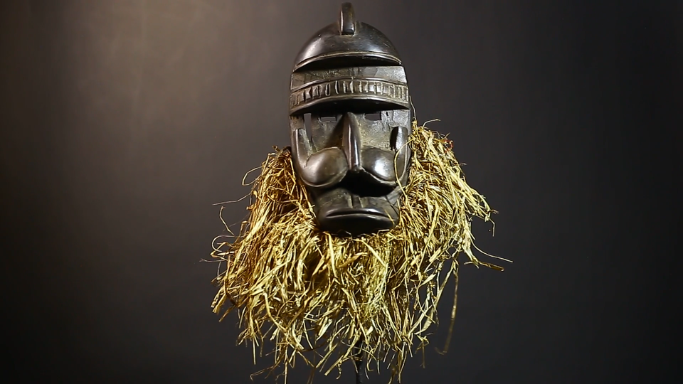 African mask vintage Songye Kifwebe raffia beard tribal wall decor art ...