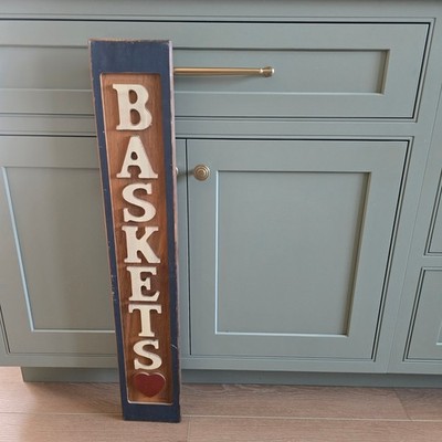 Rustic Wooden "BASKETS" Wall Sign Farmhouse Country Primitive Folk Art ...