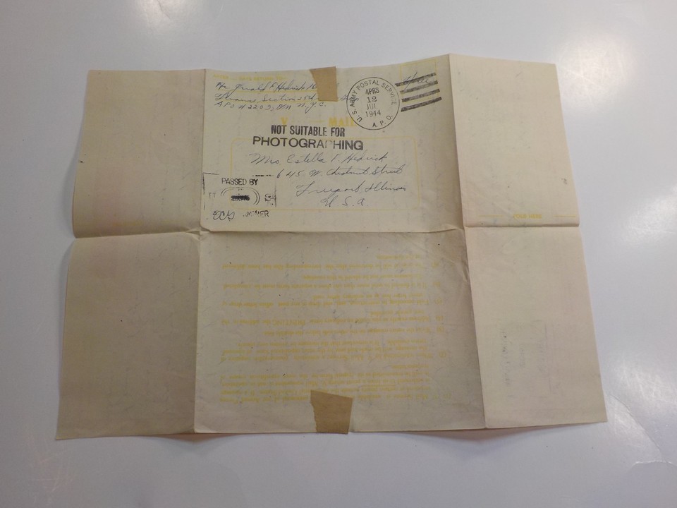 WW2 V-Mail Letter Not Suitable For Photographing Freeport Illinois ...