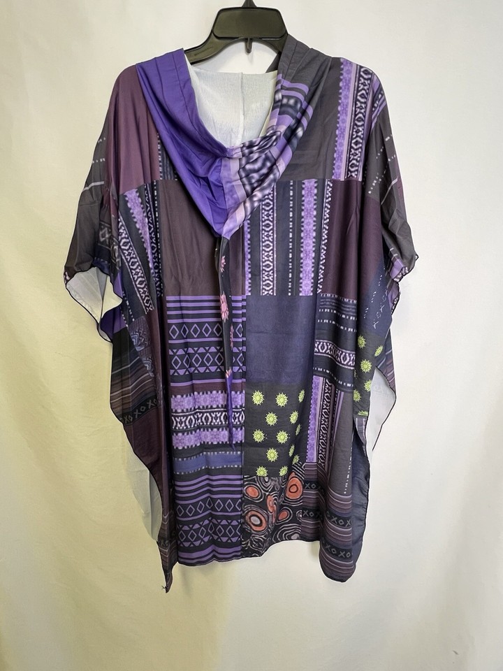 Ethnic Style Striped Printed Hooded Cloak O364 purple NIB sz 2XL | eBay