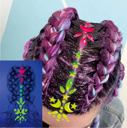 Festival Hair Part Body Gem Jewelry Fluorescent UV Glow Rave Jewel Art ...