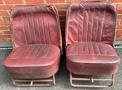 A PAIR OF EARLY MORRIS MINOR MM FRONT FOLDING SEATS RED | eBay UK