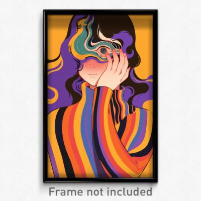 Art Poster - Girl Feeling Tired Wearing Multicolored Ribbed Dress ...