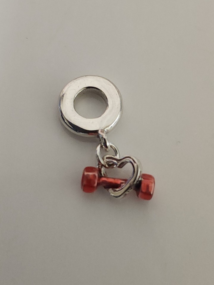 AUTHENTIC PANDORA DUMBELL AND HEART DANGLE CHARM #799545C01 ...