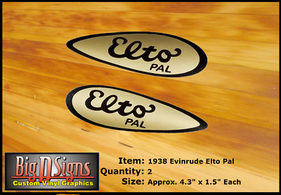 1938 Evinrude Elto Pal Vinyl Decal Set Black & Gold - Approx. 4.3 x 1.5 ...