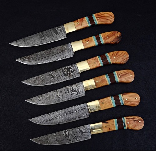 CUSTOM HANDMADE DAMASCUS 6 pcs Kitchen Chef Set, Steak knives set Best ...