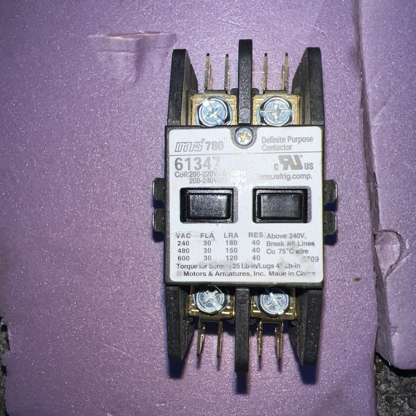 Mars 780 Definite Purpose Contactor 61347 2 Poles 30Amp 208 240 Volt ...