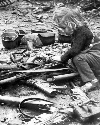 WWII Photo German Child Plays in Debris Berlin 1945 WW2 B&W World War ...