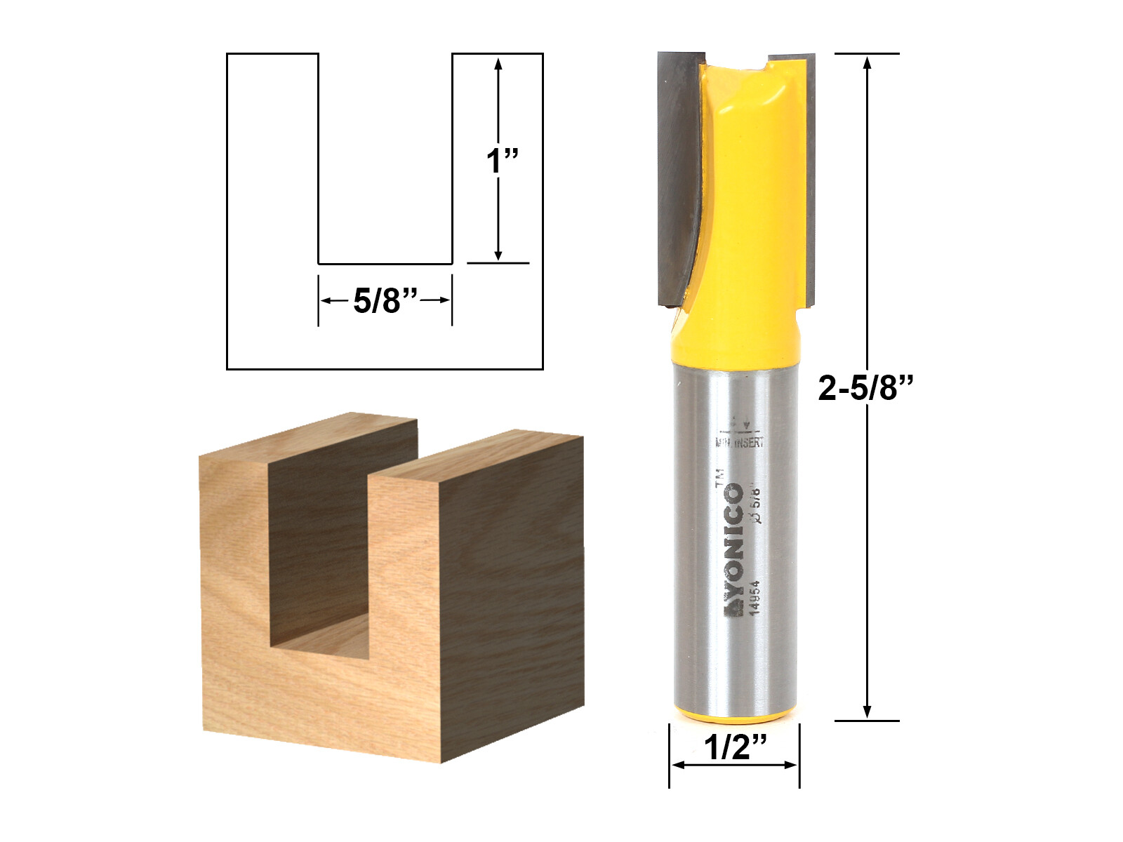 5/8" Diameter X 1" Height Straight Router Bit - 1/2" Shank - Yonico ...