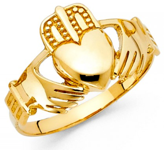 14K Solid Yellow Gold Men's Claddagh Ring Hands Heart Crown Claddagh ...