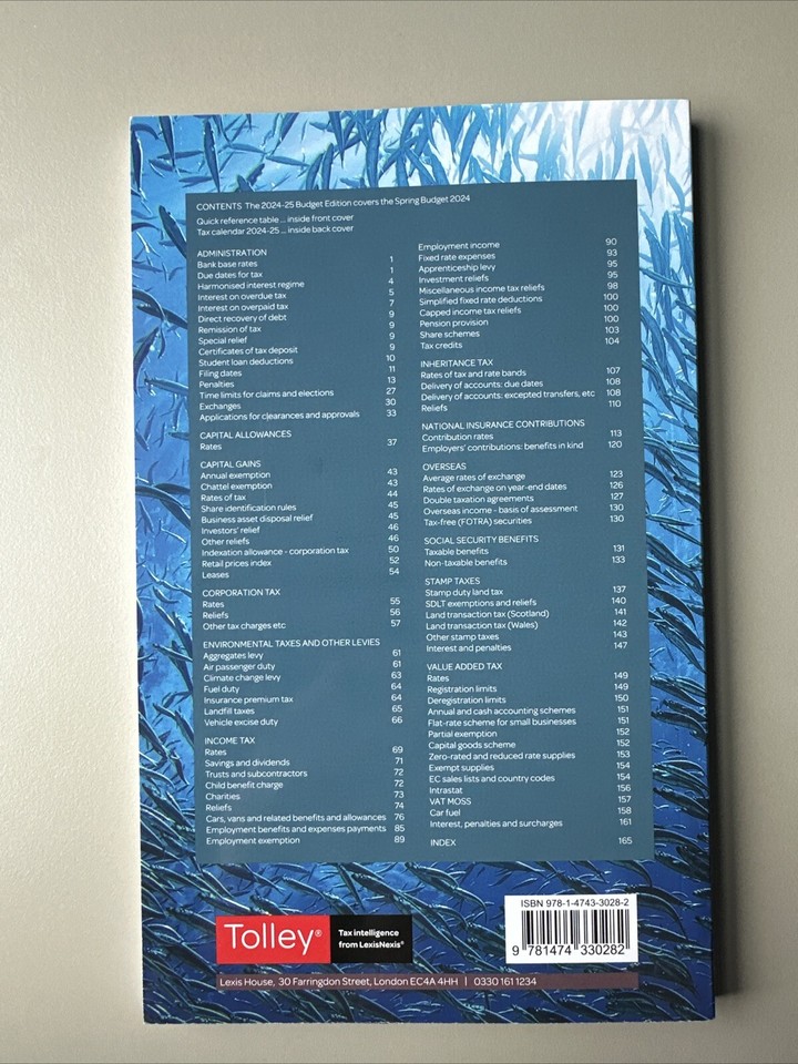 Tolley Whillans Tax Tables 2024-25 Budget Edition | eBay