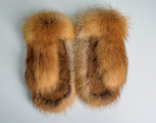 Genuine Red Fox Fur/Suede Leather Women's Men's Unisex Warm Winter ...