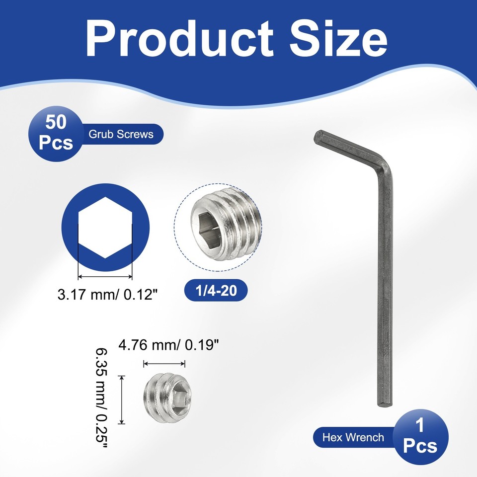 1/4-20x3/16" Hex Socket Grub Screws, 50 Pcs Cup Point Set Screw with ...