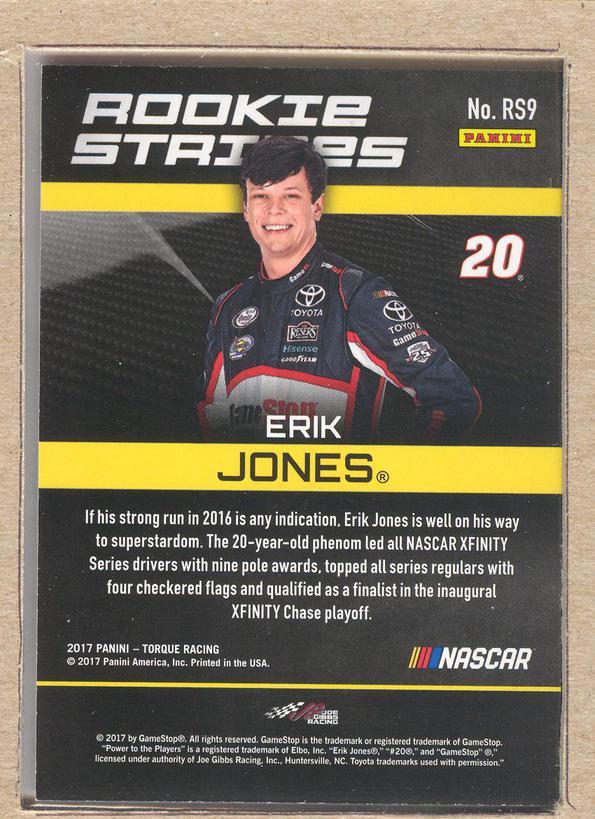 Erik Jones RS9 2017 Torque NASCAR Racing Rookie Stripes Holo Silver 18/ ...