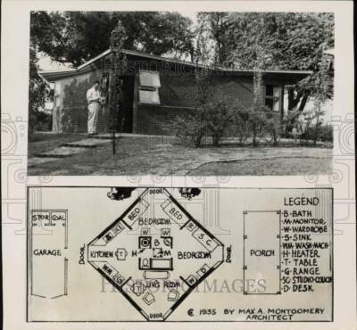 1935 Press Photo Floor plan & exterior of a diamond-shaped house in ...