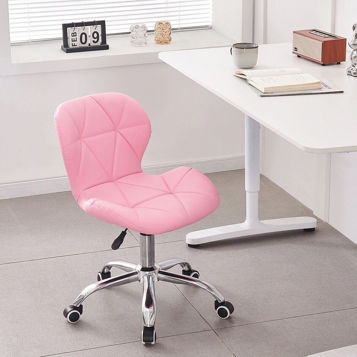 Home Office Stool Chair Faux Leather Computer Desk Chair Adjustable ...