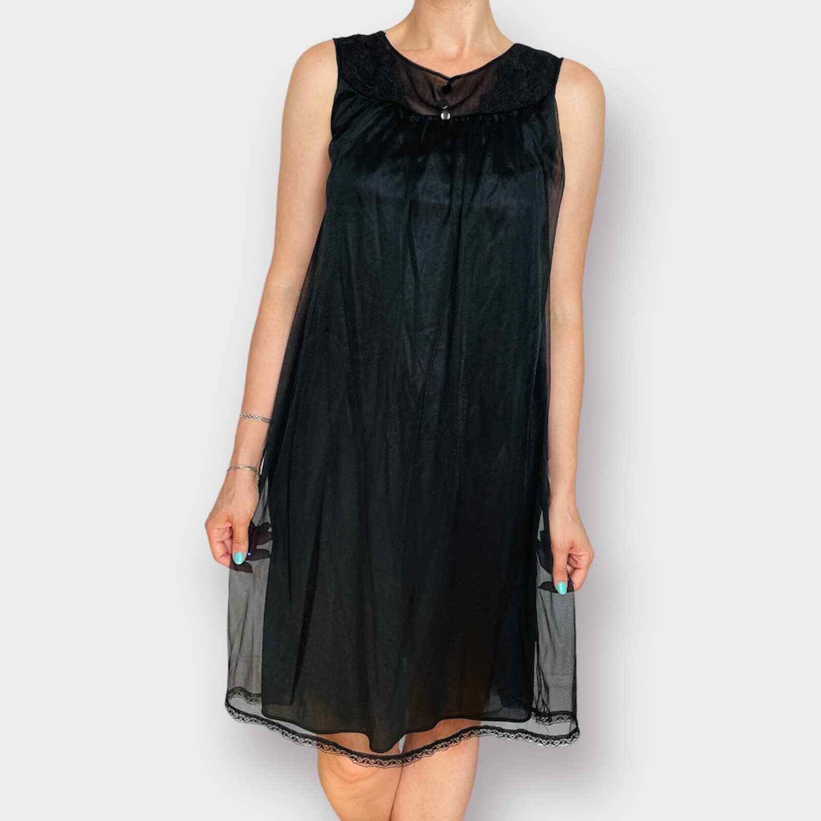 60s Black Nylon Nightgown Gem