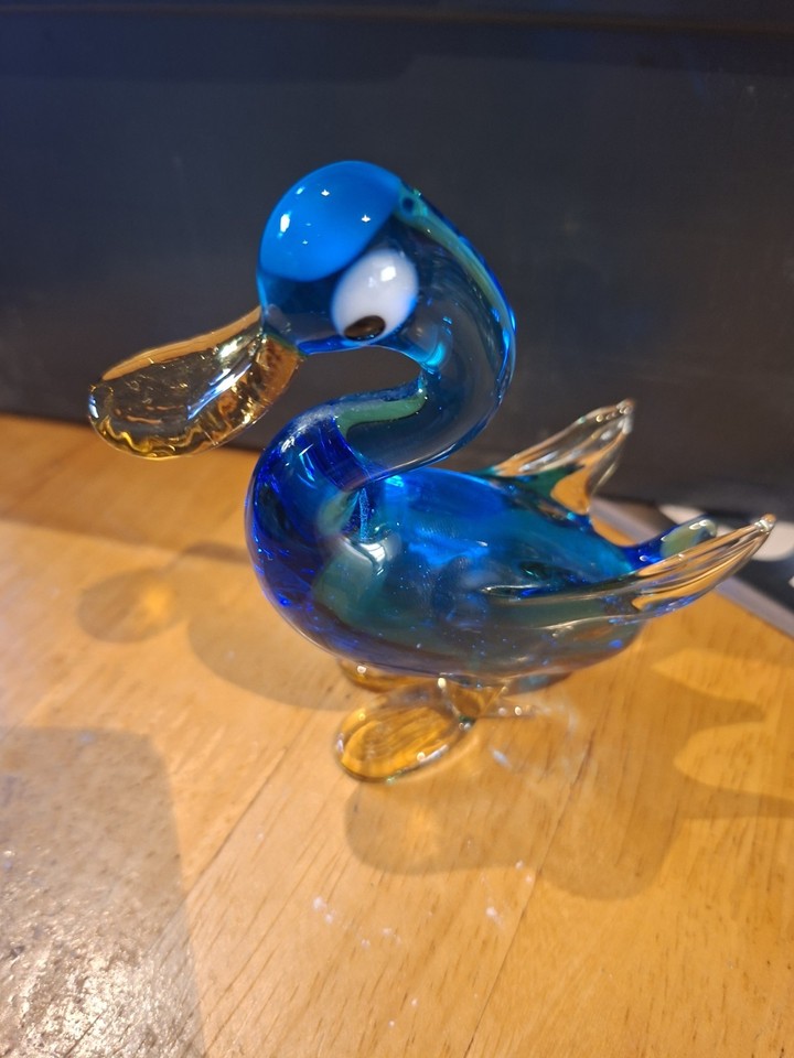 Vintage Glass Blue Duck Ornament | eBay UK