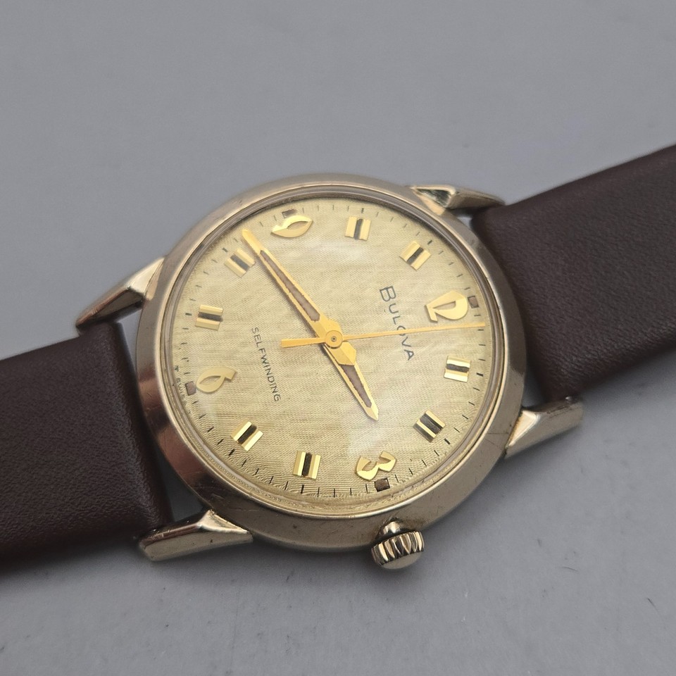 Vintage BULOVA Sea Flight "L" men's automatic watch Linen dial with box ...