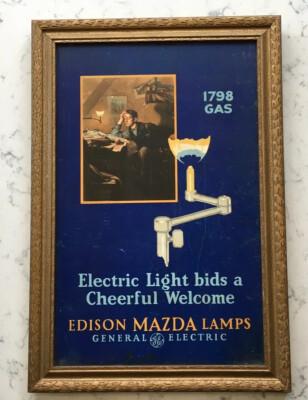 ANTIQUE EDISON MAZDA LAMPS CARDBOARD ADVERTISING SIGN GENERAL ELECTRIC ...