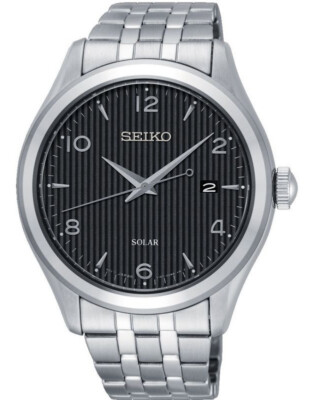 Seiko Solar Power Black Dial Stainless Men's Watch SNE489P1 | eBay