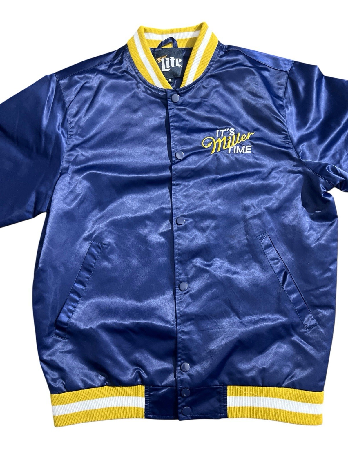 Miller Lite Beer 1980’s Blue Satin Bomber Jacket Sz S - Gem
