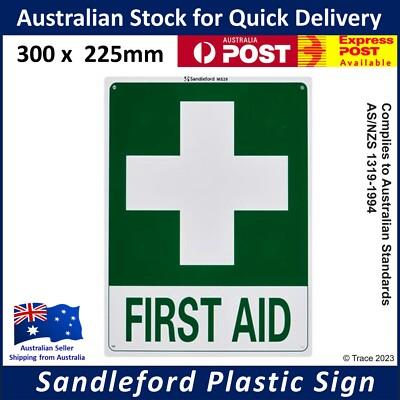 FIRST AID Plastic Sign - Sandleford 300 X 225mm UV Resistant (AS/NZS ...
