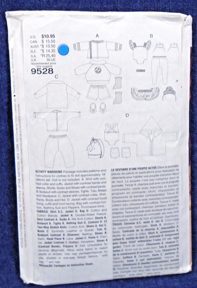 Vogue Craft Pattern 9528 18" Doll Clothes Activity Wardrobe Equestrian ...